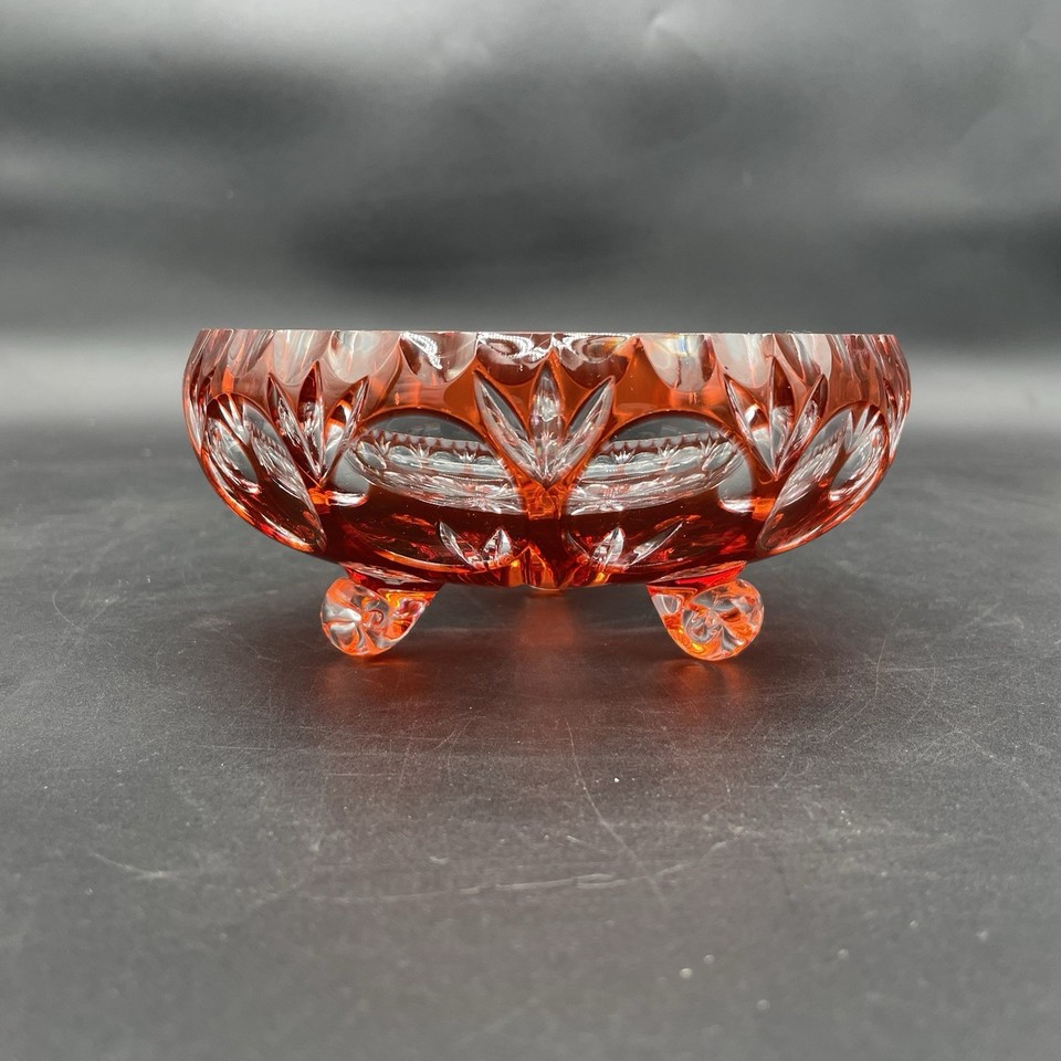 Vintage Cranberry Lead Cut Crystal Footed Small Bowl | eBay