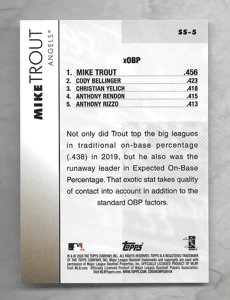 MIKE TROUT 2020 TOPPS SIGNIFICANT STATISTICS INSERT #SS-5 ANGELS STAR ...
