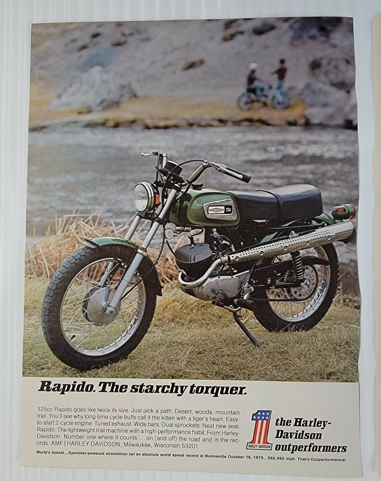 1971 Motorcycle Advertising Lot Harley-Davidson 125 Rapido w/article ...