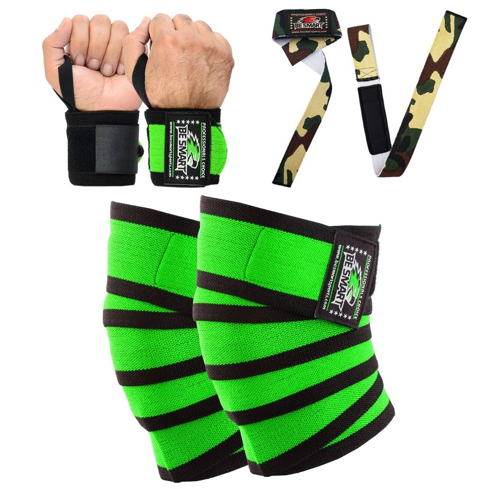 Knee Wraps Weight Lifting Body Building Gym Training Support Leg Wrist ...
