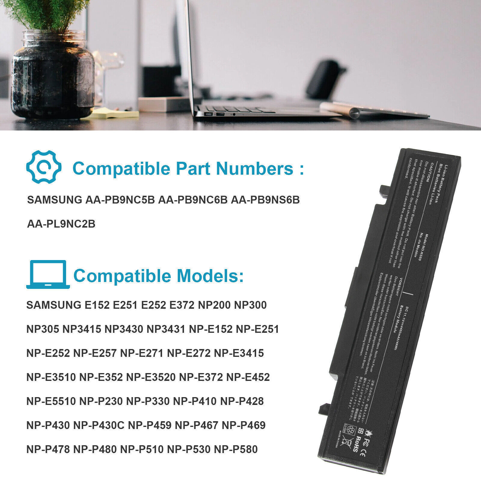 Battery For Samsung R428 RV510 R530 R580 R730 AA-PB9NC6B AA-PB9NS6B ...