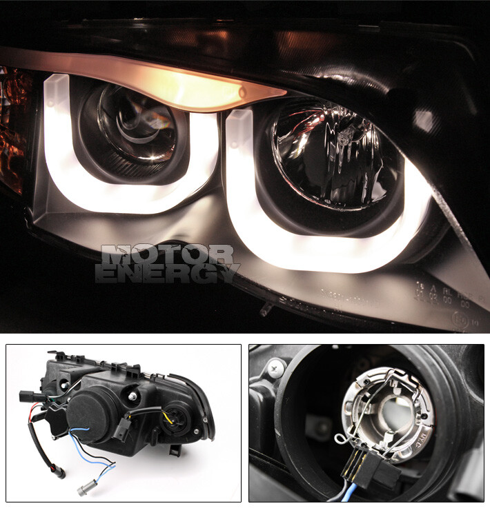 02-05 BMW E46 3-SERIES 4DR 3D DRL LED BLACK PROJECTOR HEADLIGHTS W/50W ...