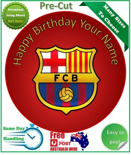 FCB Football Icing Edible Birthday Cake Decoration Topper Round Image ...