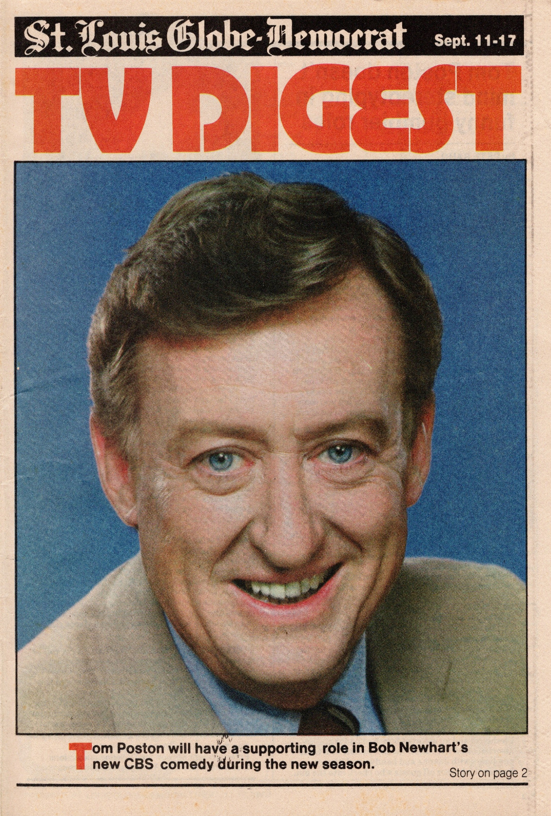 RARE 1982 TOM POSTON TV DIGEST GUIDE MAGAZINE REGIONAL BOB NEWHART SHOW ...