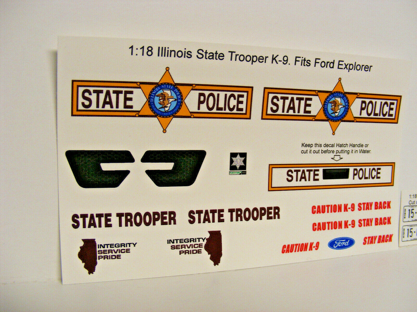Illinois State Trooper K-9 Unit 1:18 Water Slide Decals Fits Motormax ...