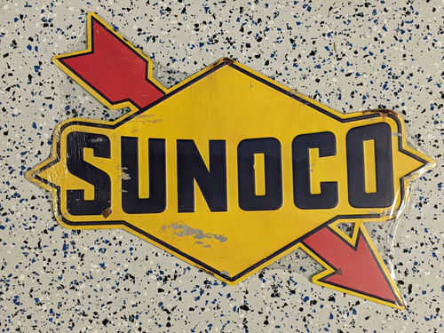 20” SUNOCO Distressed Classic Vintage Style Yellow Shield Red Arrow ...