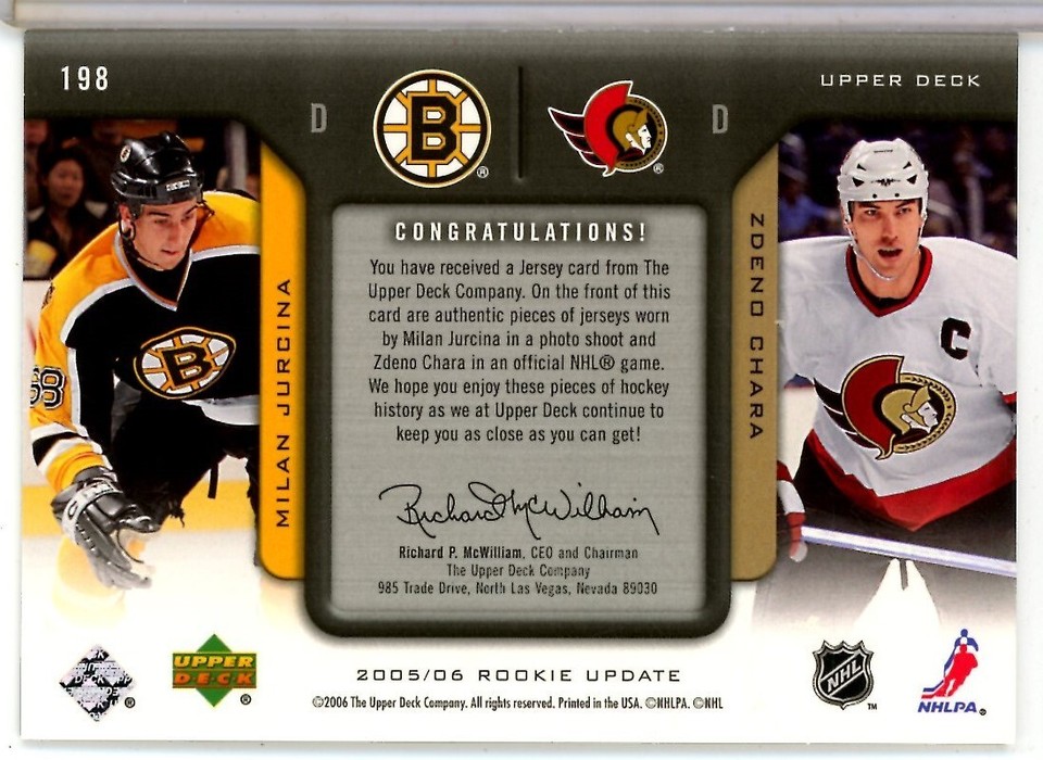 2005-06 Upper Deck Rookie Update #198 Milan Jurcina RC / Zdeno Chara ...