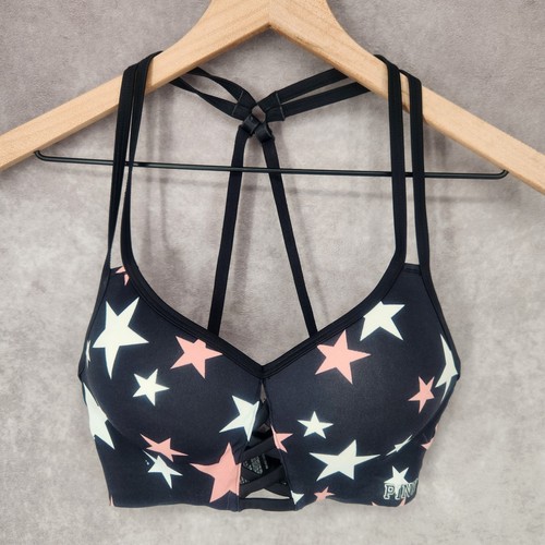 Victoria's Secret Pink Ultimate Strappy Push-Up Sports Bra SMALL Black ...
