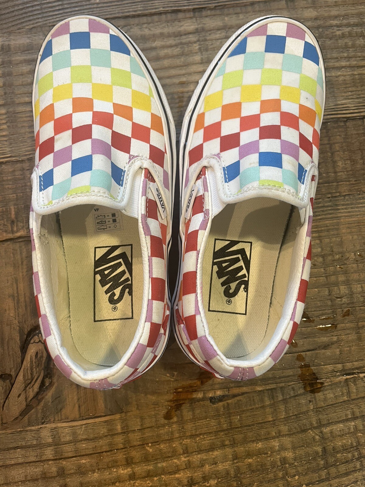 vans Colorful checkered slip on shoes size 5 Womens O… - Gem