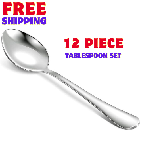 12 Piece Table Spoons Set 18/10 Stainless Steel Dinner Tablespoons Soup ...