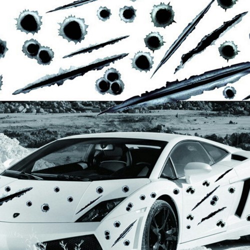 Creative Cars Styling 3D Fake Bullets Hole Gun Shots Funny Cars Sticker ...