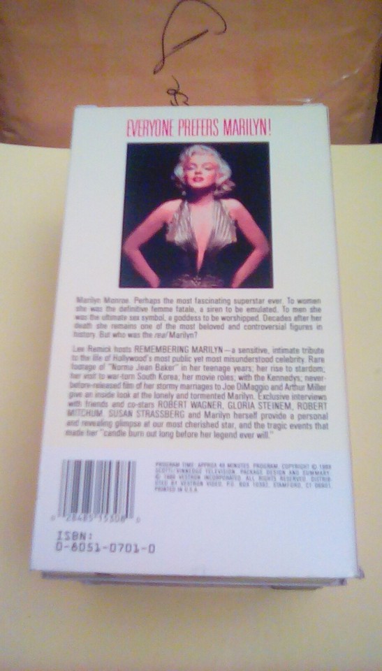 Remembering Marilyn RARE Vestron Video 1988 VHS documentary biography ...