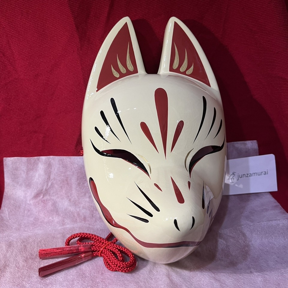 Komendo Full Face Fox Mask SUZUNE Kitsune Handmade Painted Japan Party ...