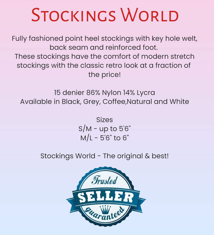 Fully Fashioned Stockings Seamed Point Heel KEY HOLE WELT Various ...