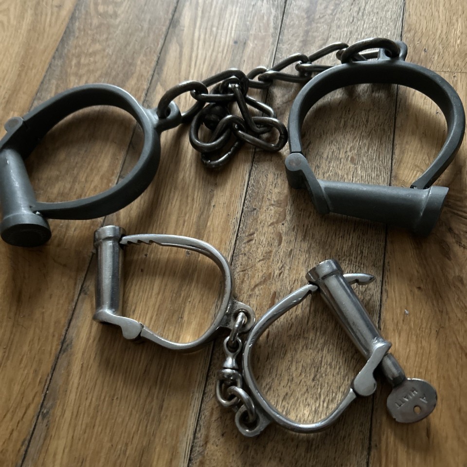 Vintage Hiatt Brand Police Or Prison Handcuffs. With Key. And shackles ...