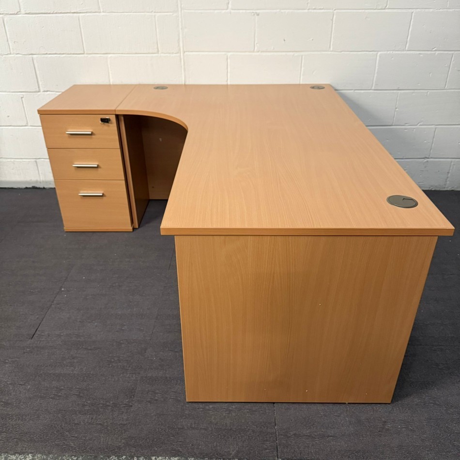 Beech Left Handed Corner Desk and Pedestal Set- 1800- Panel End-NEW ...