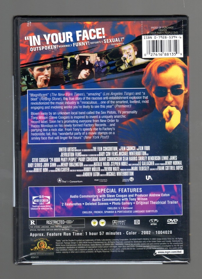 24 Hour Party People (DVD) Michael Winterbottom, Steve Coogan, BRAND ...