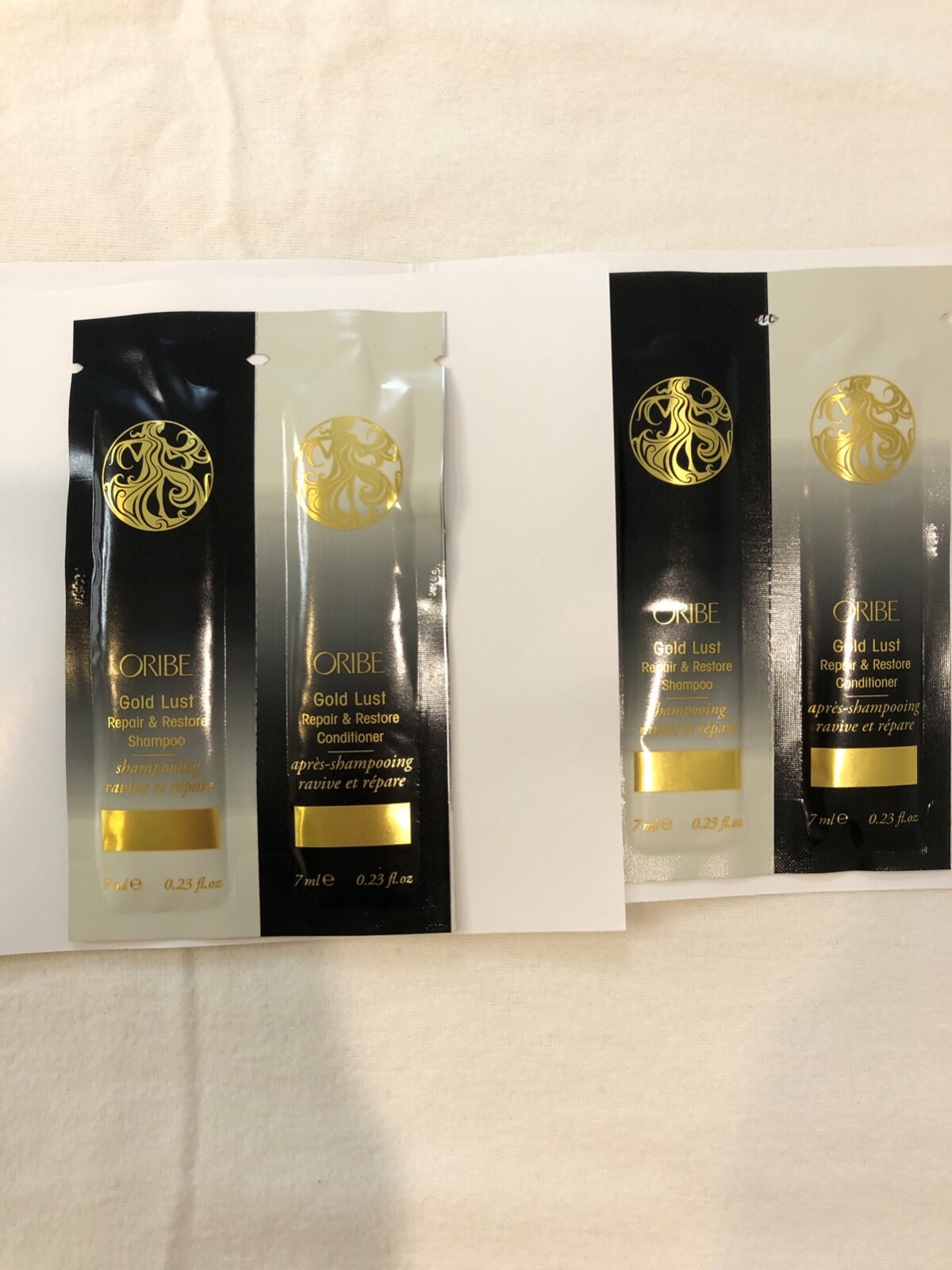 ORIBE GOLD LUST SHAMPOO & CONDITIONER SAMPLE PACKETS - Two of each -7ml ...