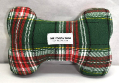 Foggy Dog Green Plaid Bone Shaped Dog Toy Squeaky Plush Noise Maker 7.5 ...