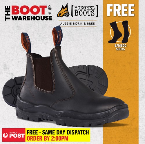 Mongrel 240030 Work Boots. Steel Toe Safety, Brown Oil Kip. Elastic ...