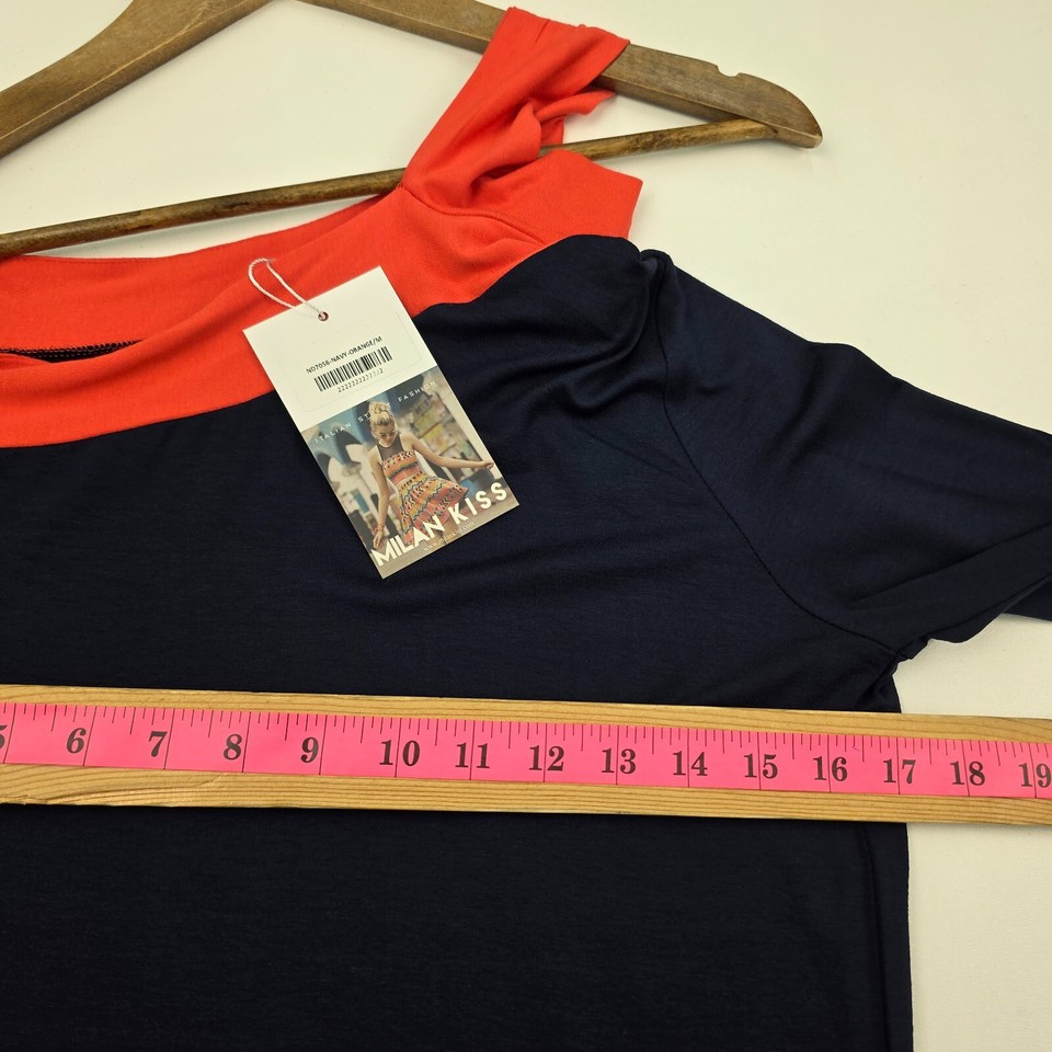 NWT Womens M Navy Red Off Shoulder Asymmetric Neck Long Sleeve Stretch ...