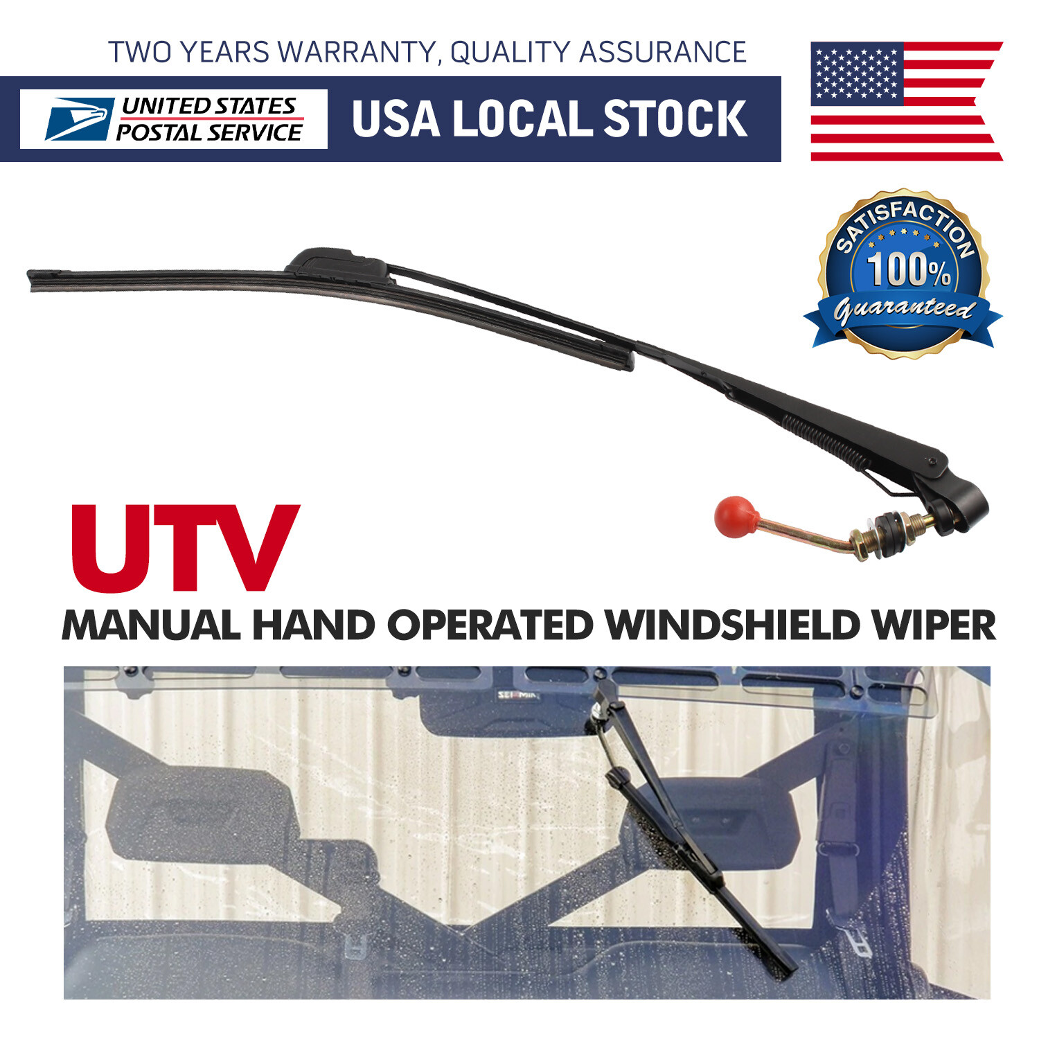UTV Manual Hand Operated Windshield Wiper Rubber Blade Universal ...