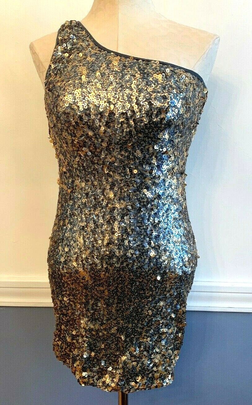 Medium Aqua Brand One Shoulder Metallic Sequin Bodyco… - Gem