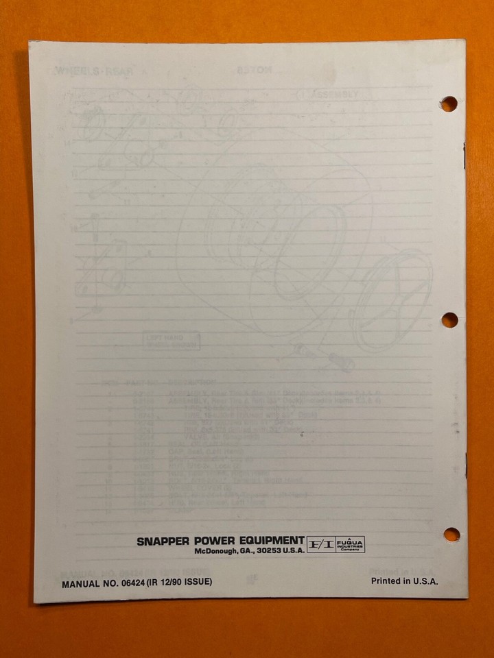 Snapper - LT12D33 & LT12D41 Lawn Tractor *Series 1* (Parts Manual ...