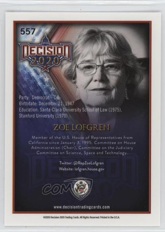 2021 Decision 2020 Series 2 Zoe Lofgren #557 3hd | eBay