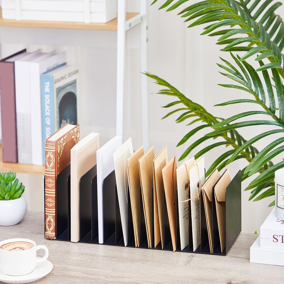 Metal Desktop File Organizer, 15 Compartments, Vertical File Sorter ...