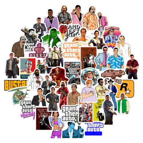 50Pc Grand Theft Auto Gta Decal Skateboard Laptop Cartoon Sticker Pack ...