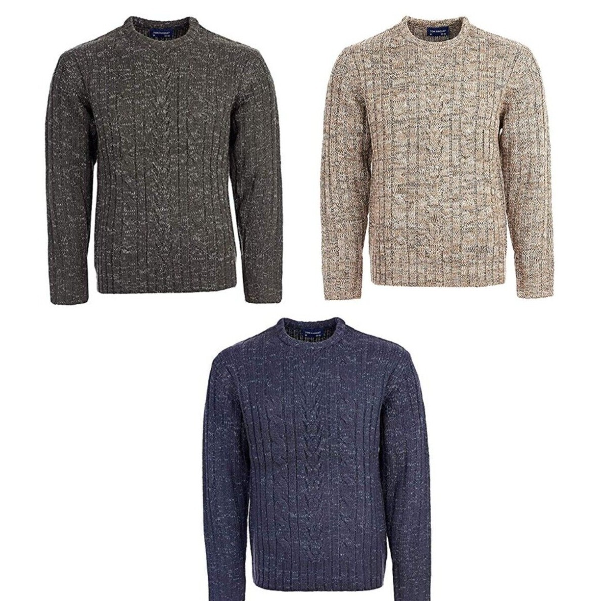 Men's Tom Hagan Crew Neck Cable Knit Big Jumpers 3XL 4XL 5XL Blue Green ...