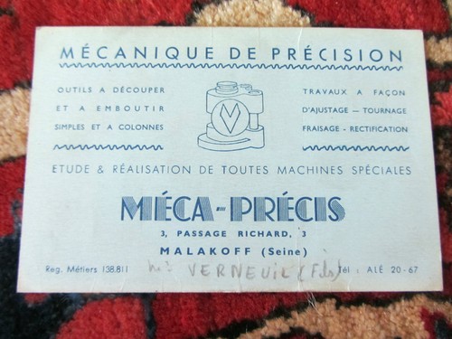 Old French Business Card Industrie MECA-PRECIS Malakoff | eBay UK