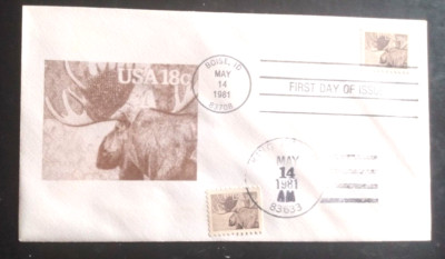 MOOSE WILDLIFE CONSERVATION DUAL CANCEL 1981 ANDREWS NUMBERED CACHET ...