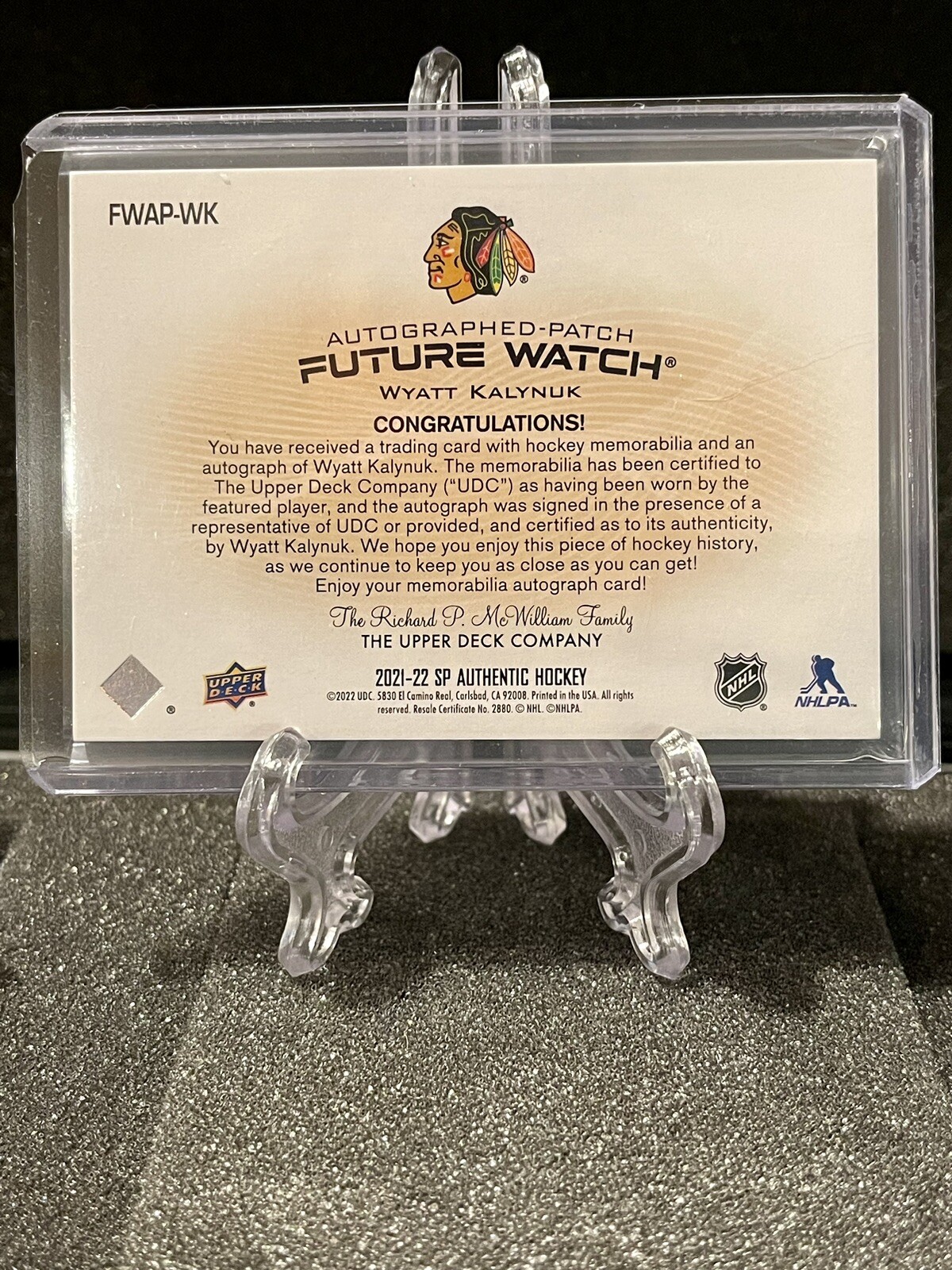 2021-22 Sp Authentic Wyatt Kalynuk Future Watch Auto Patch RC Rookie #3 ...