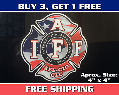 IAFF 4" Sticker - American Flag Fire Fighter Maltese Cross Sticker ...