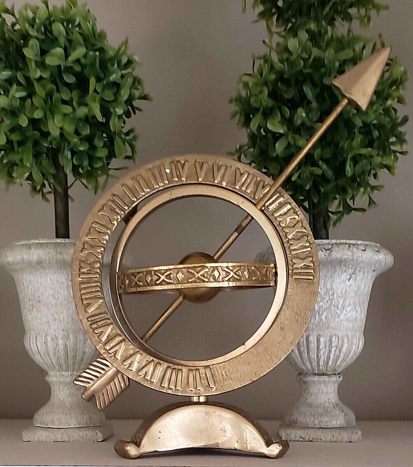 Heavy Brass Desktop Armillary Sphere Globe Sundial With Arrow & Roman ...