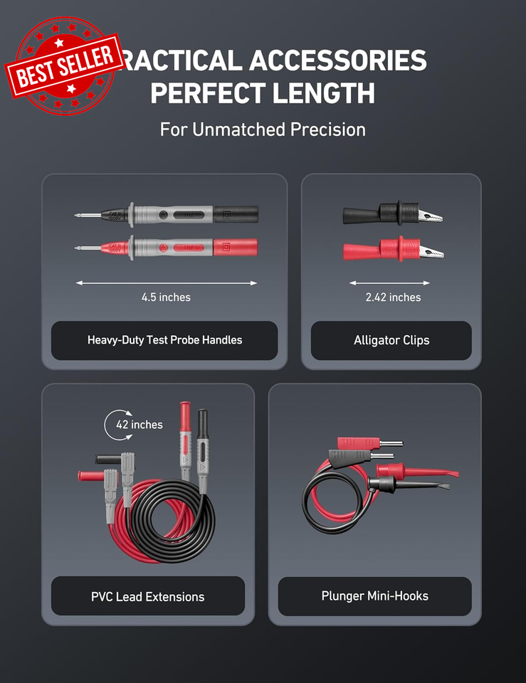 Multimeter Test Leads Kit Alligator Clips Mini Hooks Probes CAT IV ...