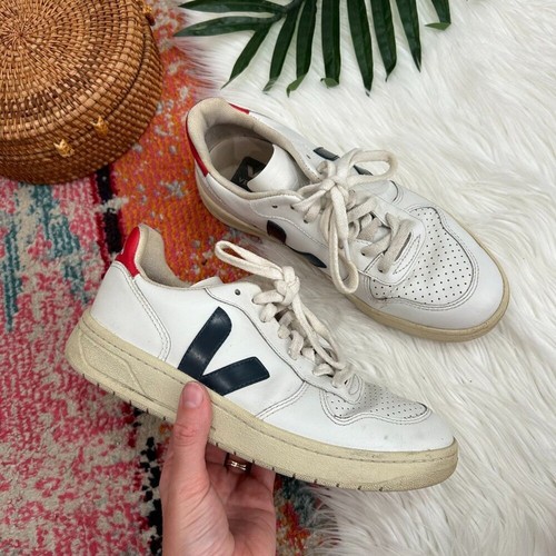 VEJA Red Blue White Lace Up Low Top Leather Sneakers 7 | eBay