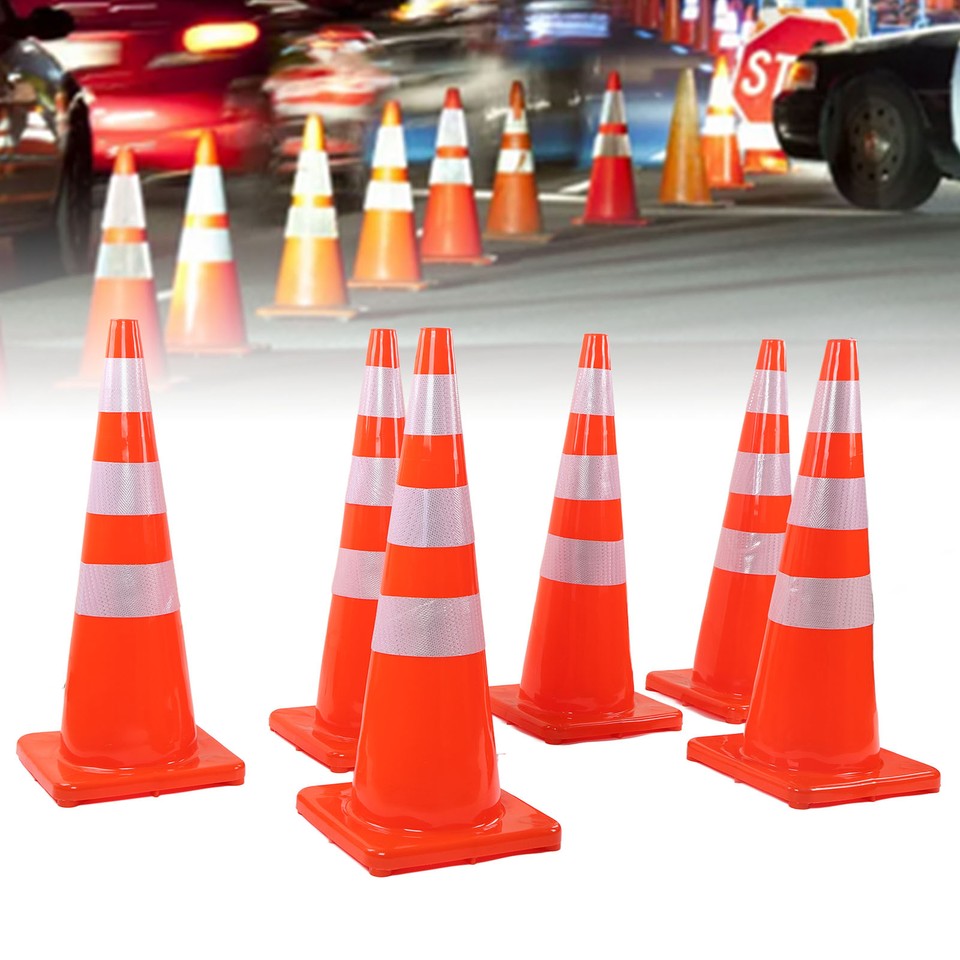 36inch Orange Traffic Cones X 6 - Heavy Duty Self Weighted Safety ...