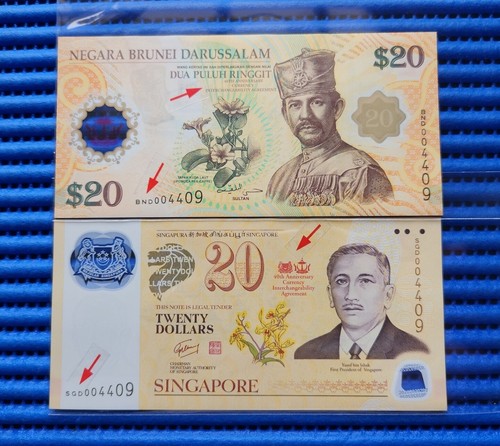 SGD & BND 004409 Singapore Brunei 40 Years CIA $20 Commemorative Note ...