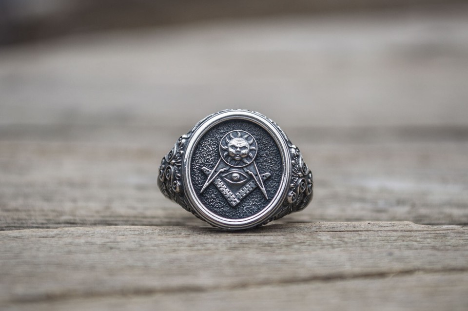 Masonic Sun Symbol Ring Freemason Ornament Jewelry Handmade Master ...