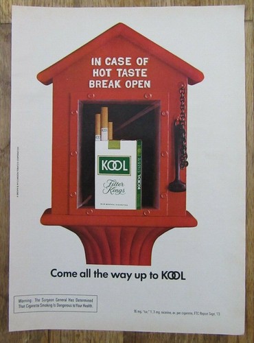 1973 KOOL Filter Kings Menthol Cigarettes Emergency Fire Box Magazine ...