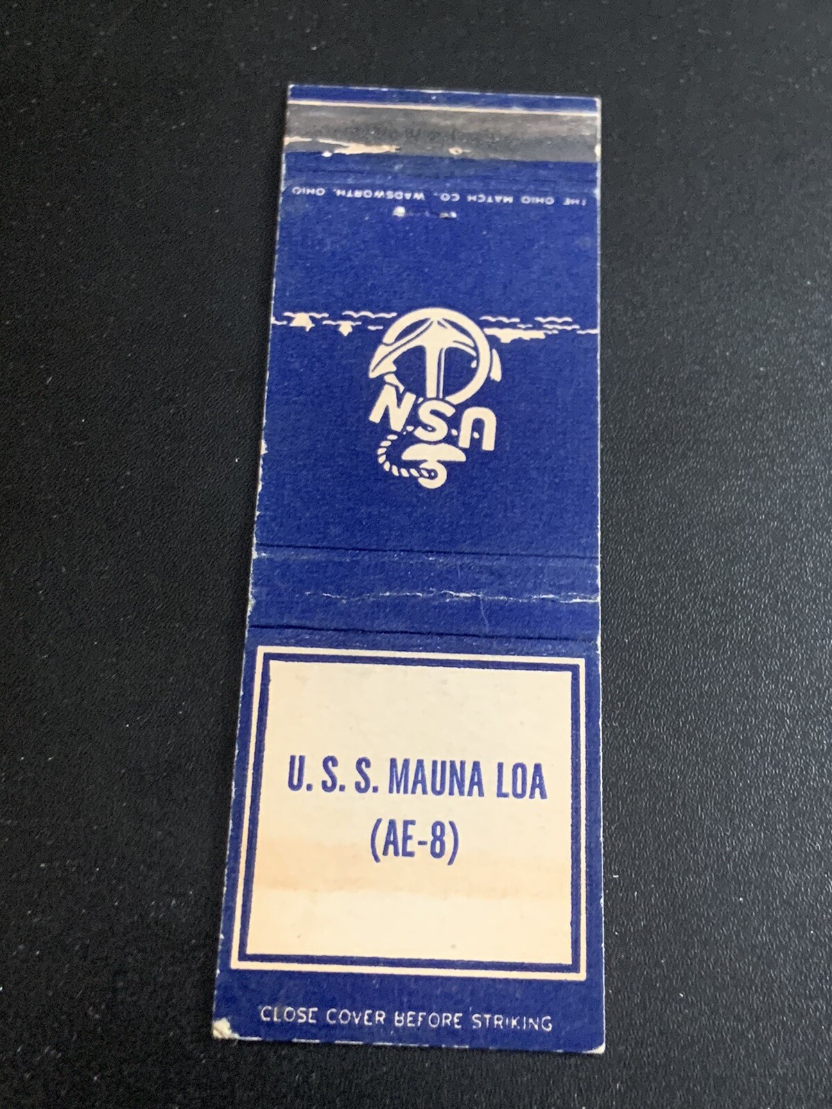 Vintage Military Matchbook “US Navy Ship - USS Mauna Loa” Front Strike ...
