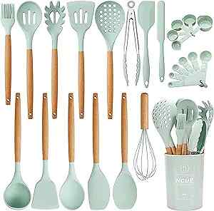 Kitchen Utensils Set, 26 pcs BPA Free Non-stick Silicone Cooking Light ...