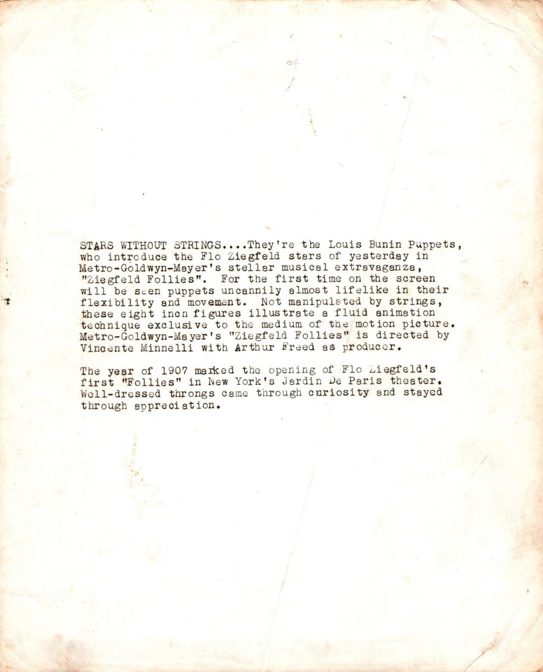 Ziegfeld Follies 1945 BUNIN'S PUPPETS CHEESECAKE CHORUS PORTRAIT ORIG ...