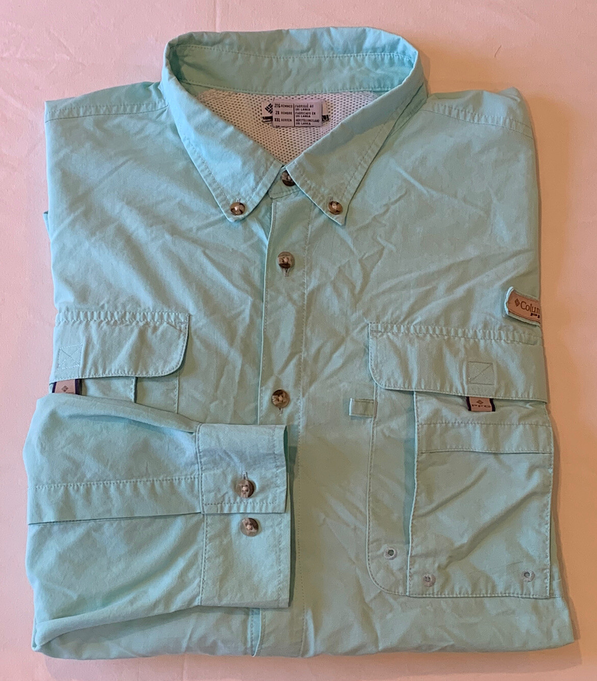 Mens Columbia Turquoise Blue PFG L/S Vented Fishing Utility Shirt Sz ...