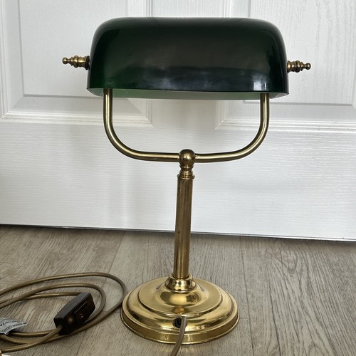 Vintage BHS Bankers Lamp Green Glass Brass Stand Working Office Study ...