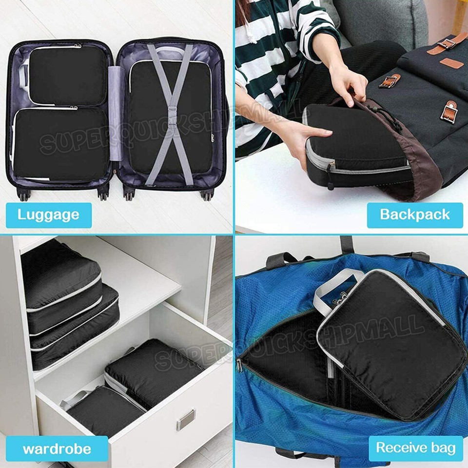 3x Packing Cubes Luggage Travel Pouches Organiser Clothes Suitcase ...