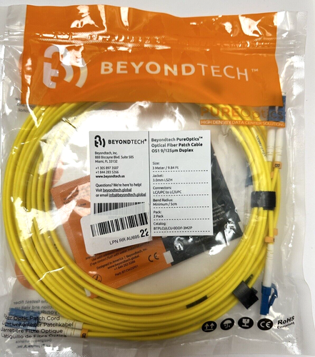 Beyondtech LC to LC Optical Fiber Patch Cable OS1 9/125 Duplex 3M (2 ...
